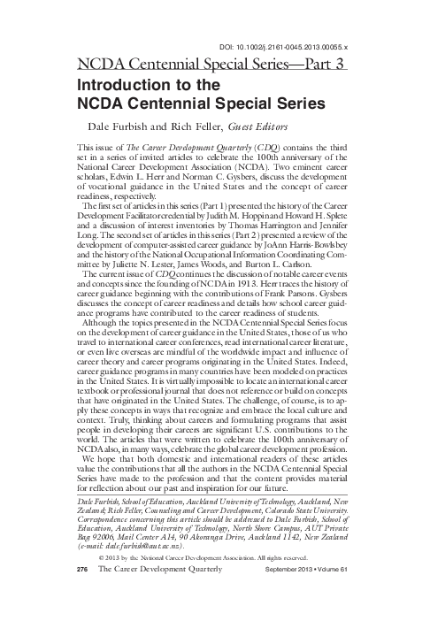 (PDF) Introduction to the NCDA Centennial Special Series