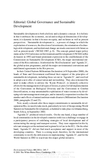 (PDF) Editorial: Global Governance and Sustainable Development