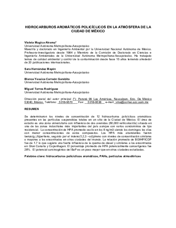 (PDF) Hidrocarburos aromáticos policíclicos en la atmósfera de la ...