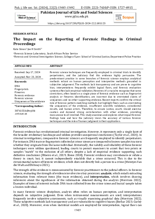 (PDF) The Impact on the Reporting of Forensic Findings in Criminal ...