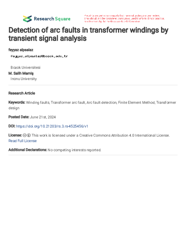 Pdf Detection Of Arc Faults In Transformer Windings By Transient