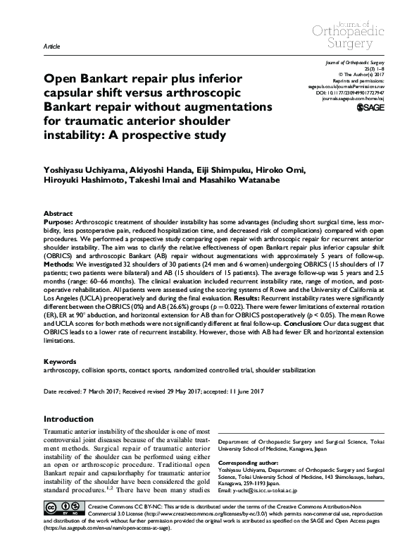 (PDF) Open Bankart repair plus inferior capsular shift versus ...