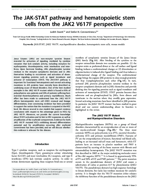 (PDF) The JAK-STAT pathway and hematopoietic stem cells from the JAK2 V617F perspective | S ...