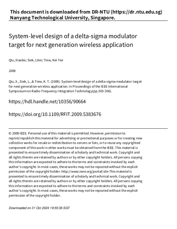 (PDF) System-level design of a delta-sigma modulator target for next generation wireless ...