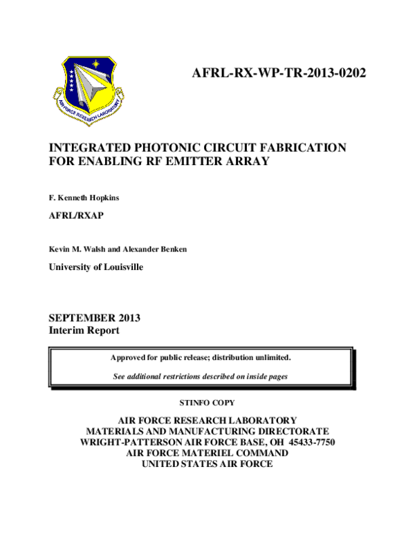 (PDF) Integrated Photonic Circuit Fabrication for Enabling RF Emitter Array