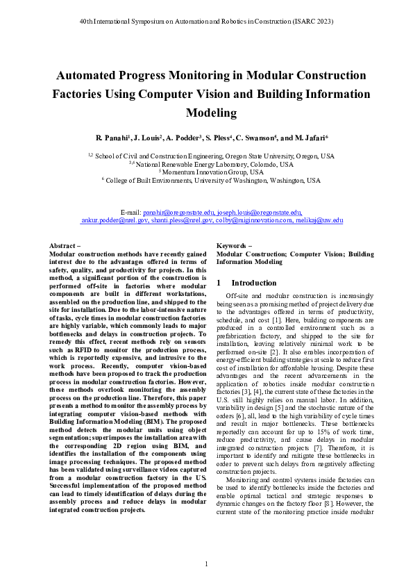 (PDF) Automated Progress Monitoring in Modular Construction Factories Using Computer Vision and ...