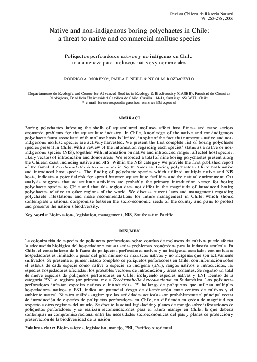 (PDF) Native and non-indigenous boring polychaetes in Chile: a threat ...