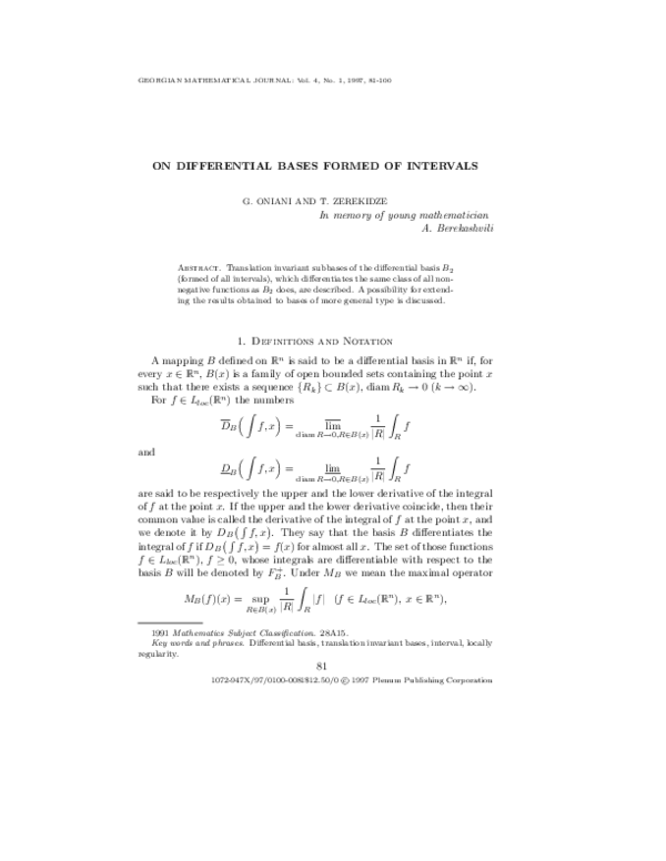 (PDF) On Differential Bases Formed of Intervals