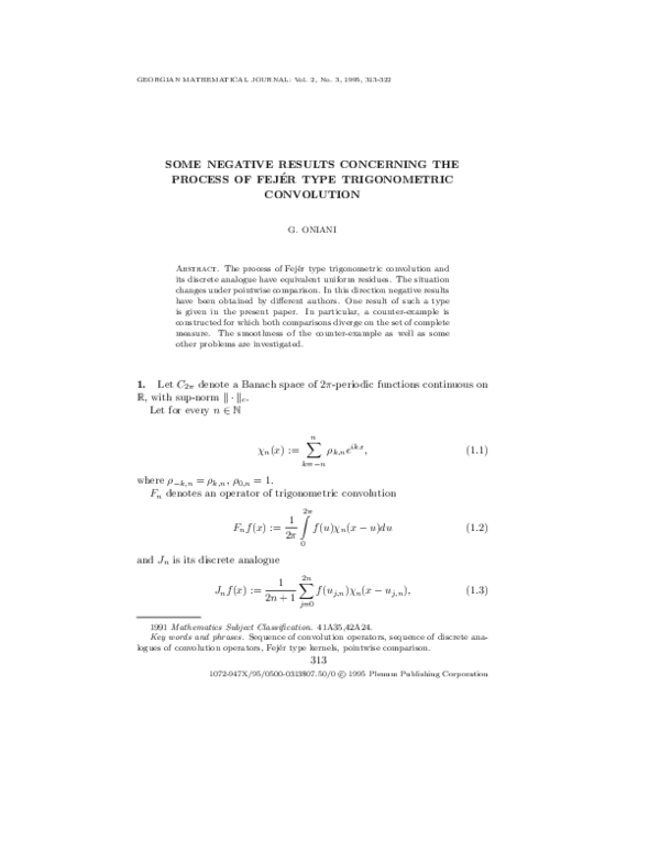 (PDF) Some negative results concerning the process of Fejér type trigonometric convolution ...