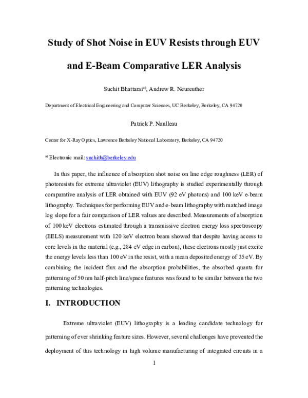 (PDF) Study of shot noise in photoresists for extreme ultraviolet lithography through ...