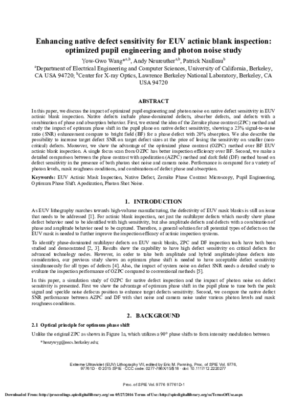 (PDF) Enhancing native defect sensitivity for EUV actinic blank ...