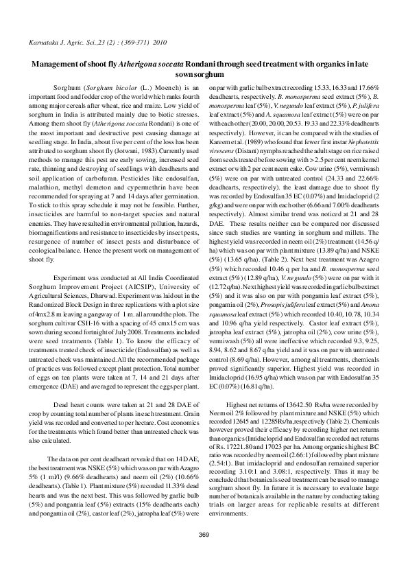 (PDF) Management of shoot fly Atherigona soccata Rondani through seed ...