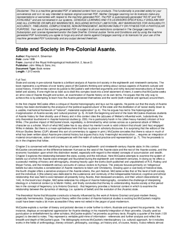 (PDF) State and Society in Pre-Colonial Asante