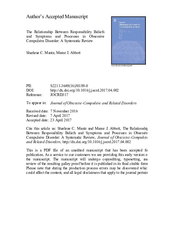 (PDF) The relationship between responsibility beliefs and symptoms and ...