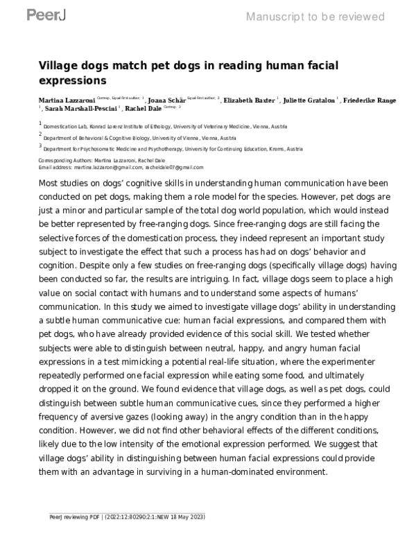 (PDF) Peer Review #3 of "Village dogs match pet dogs in reading human ...