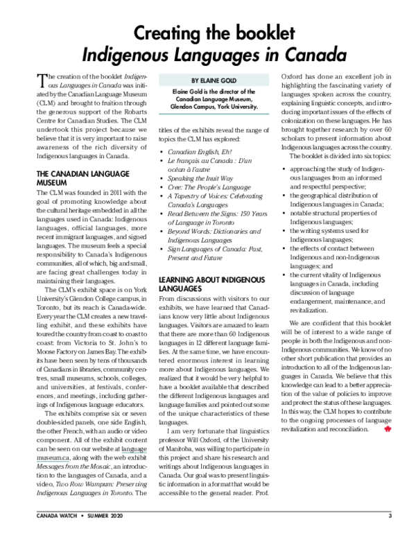 (PDF) Creating the booklet Indigenous Languages in Canada