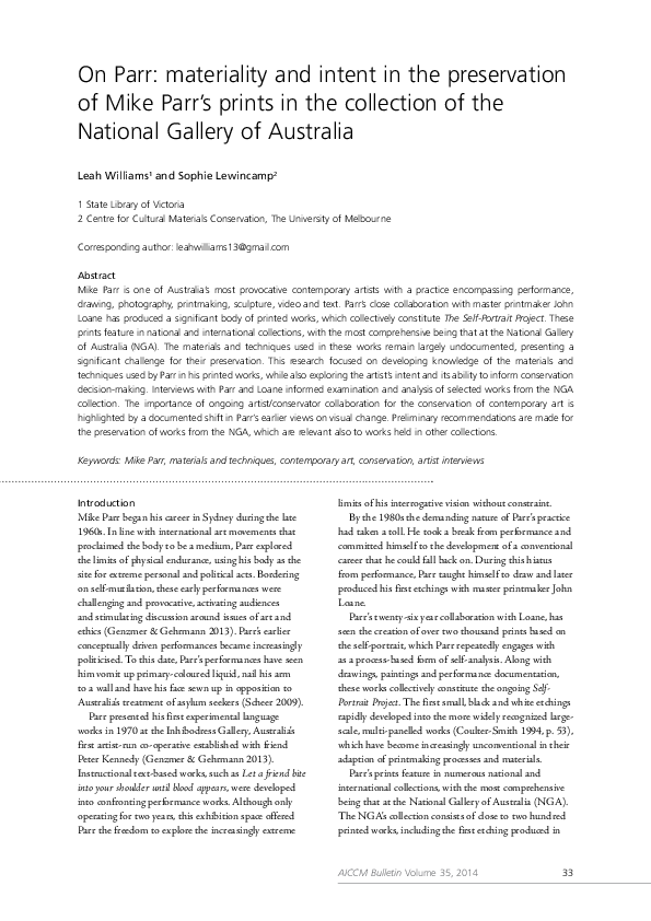 (PDF) On Parr: materiality and intent in the preservation of Mike Parr ...
