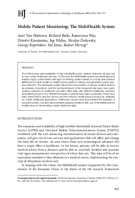 (PDF) Mobile patient monitoring: the MobiHealth system