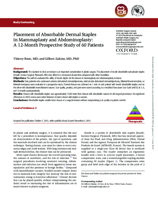 (PDF) Placement of Absorbable Dermal Staples in Mammaplasty and ...