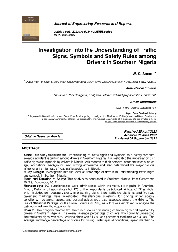 (PDF) Investigation into the Understanding of Traffic Signs, Symbols ...