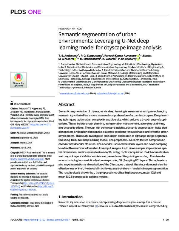 Pdf Semantic Segmentation Of Urban Environments Leveraging U Net Deep Learning Model For