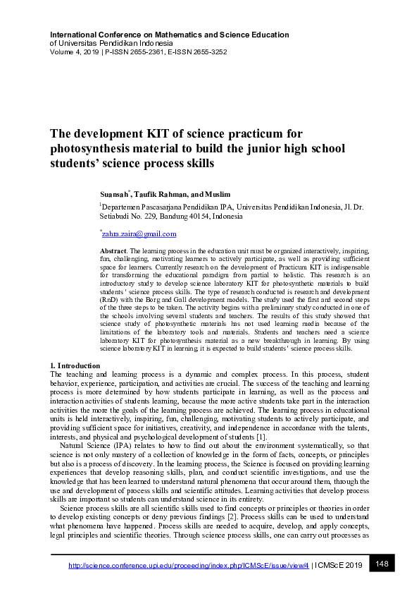 (PDF) The development KIT of science practicum for photosynthesis material to build the junior ...