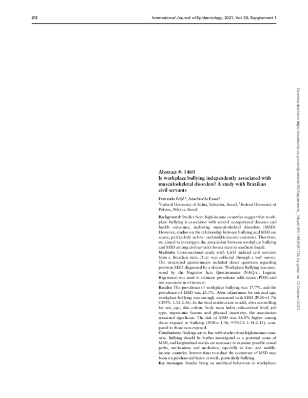 (PDF) 1460Is workplace bullying independently associated with ...
