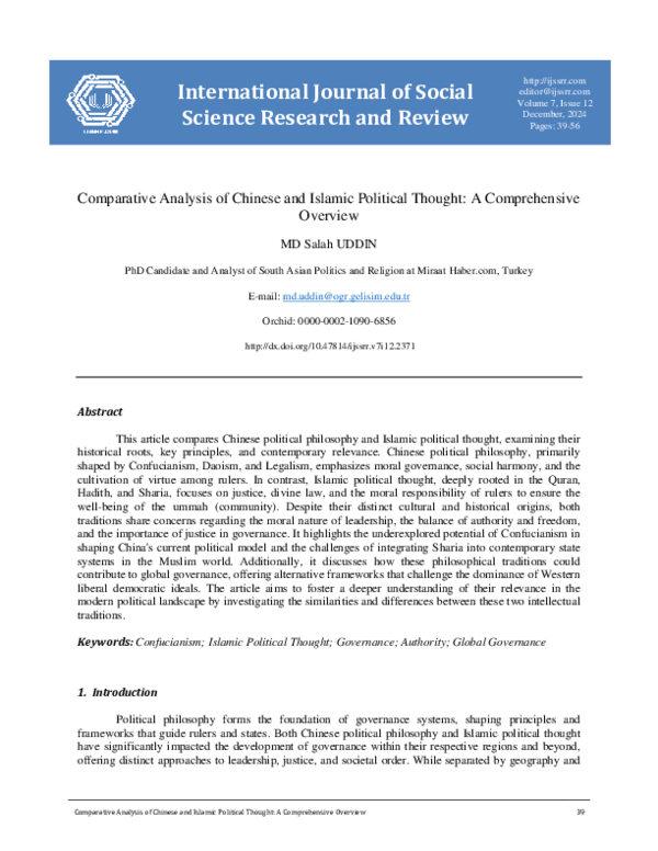 (PDF) Comparative Analysis of Chinese and Islamic Political Thought: A ...
