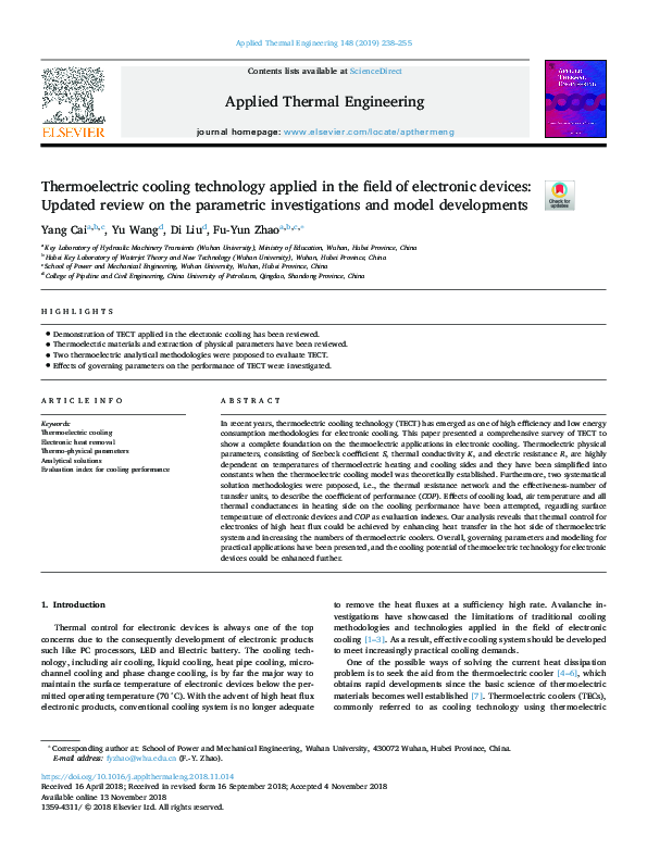 (PDF) Thermoelectric cooling technology applied in the field of ...