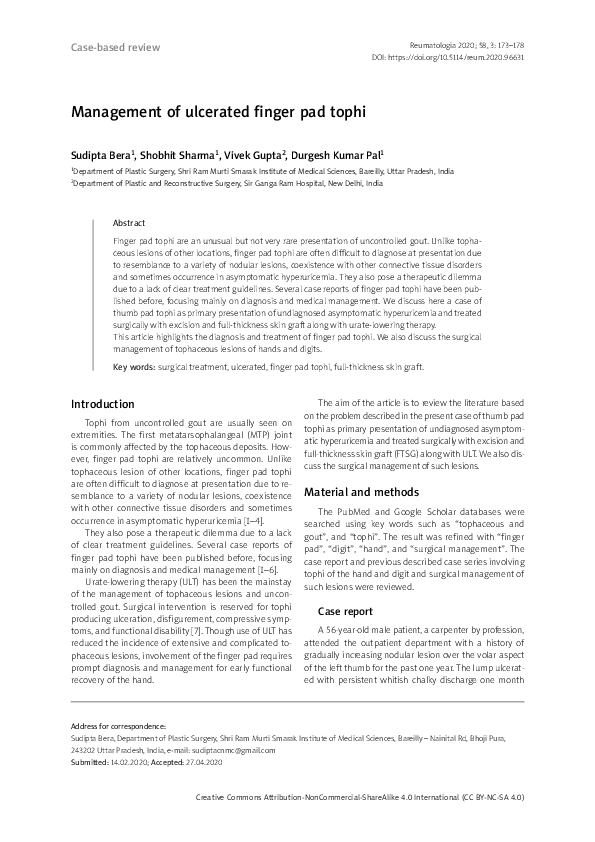 (PDF) Management of ulcerated finger pad tophi