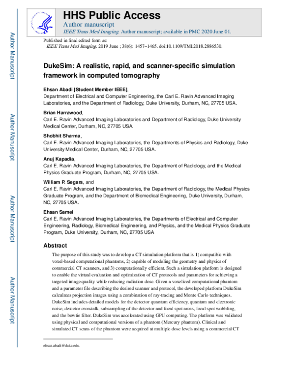 Pdf Dukesim A Realistic Rapid And Scanner Specific Simulation Framework In Computed
