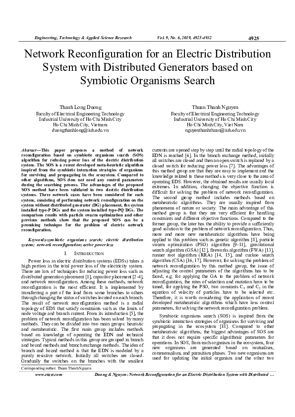 (PDF) Network Reconfiguration for an Electric Distribution System with ...