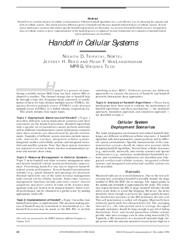 (PDF) Handoff in cellular systems