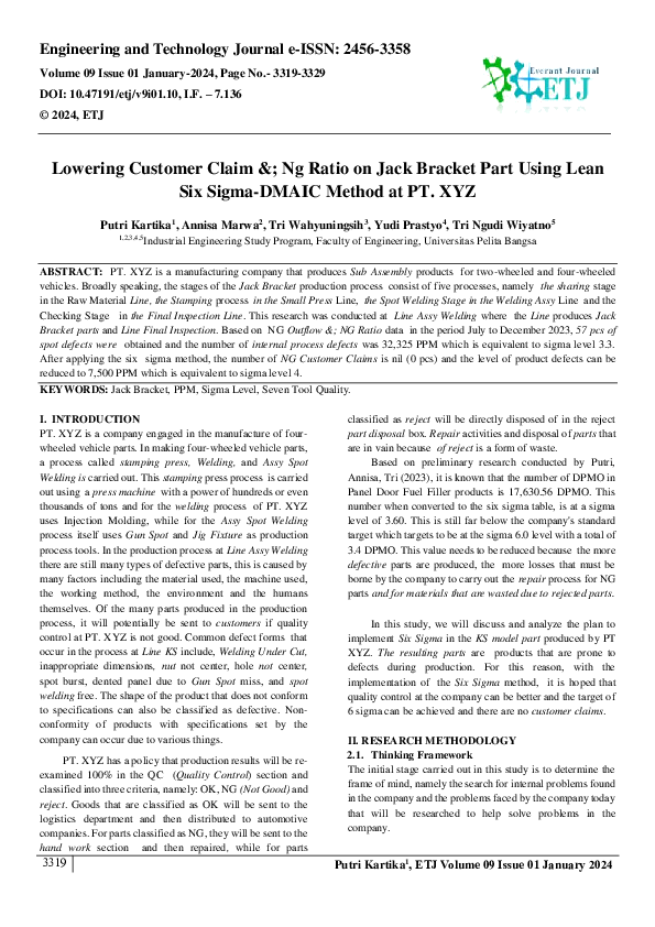 (PDF) LOWERING CUSTOMER CLAIM & NG RATIO ON JACK BRACKET PART USING ...