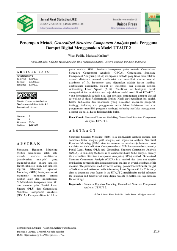 (PDF) Penerapan Metode Generalized Structure Component Analysis pada Pengguna Dompet Digital ...