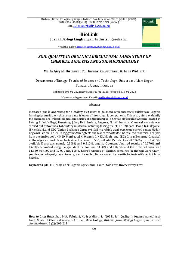 (PDF) Soil Quality in Organic Agricultural Land: Study of Chemical ...
