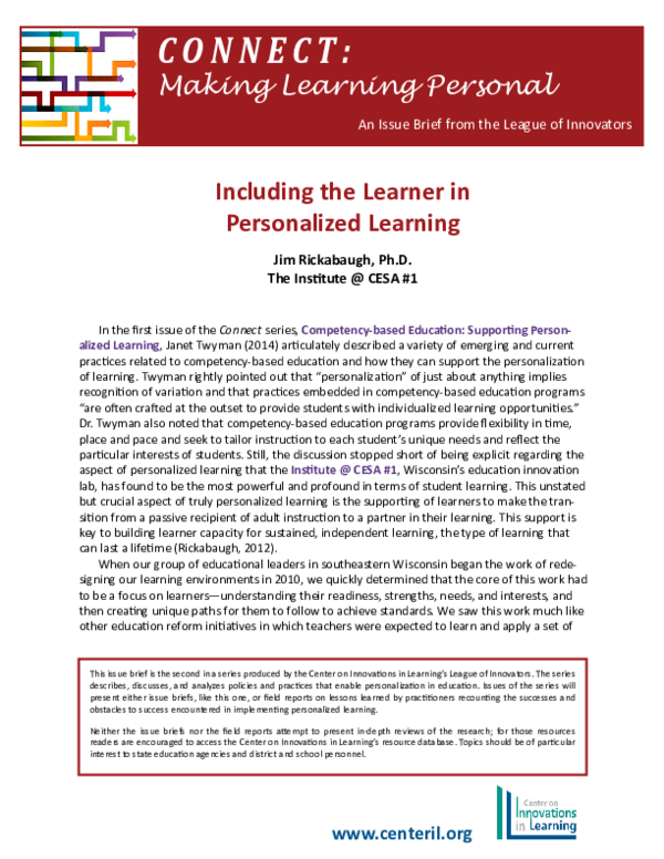 (PDF) Including the Learner in Personalized Learning. Connect: Making ...