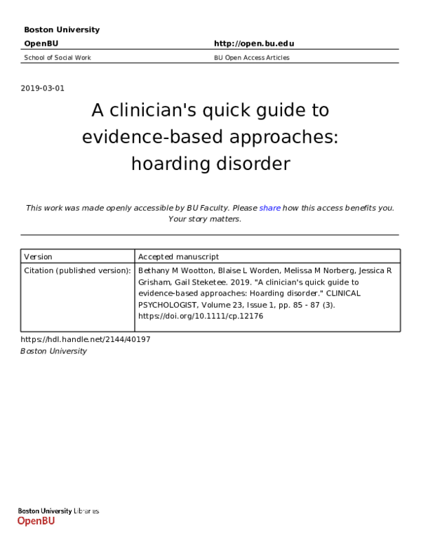 (PDF) A clinician's quick guide to evidence‐based approaches: Hoarding ...