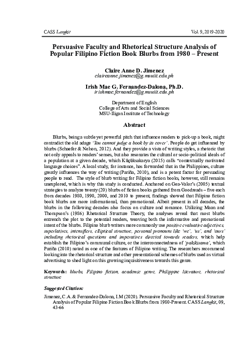(PDF) Persuasive Faculty and Rhetorical Structure Analysis of Popular ...
