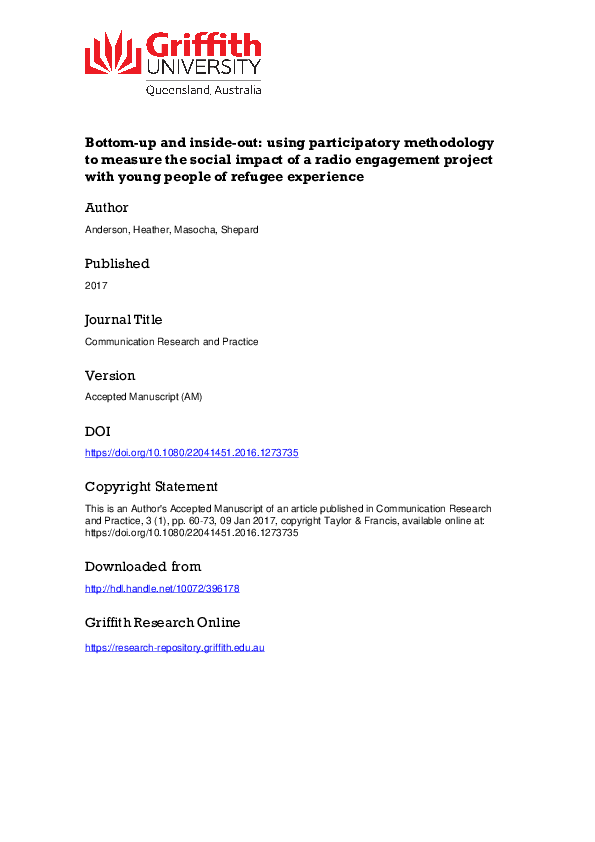 (PDF) Bottom-up and inside-out: using participatory methodology to ...