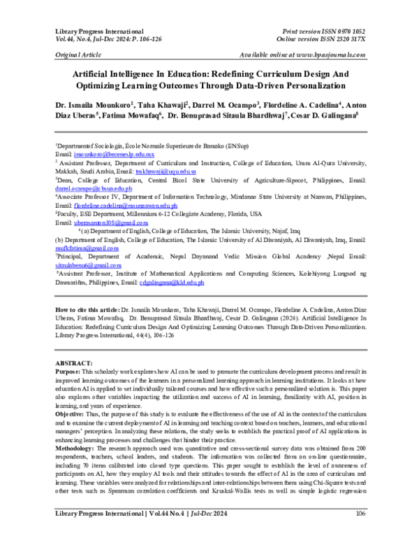 (PDF) Artificial Intelligence In Education: Redefining Curriculum Design And Optimizing Learning ...