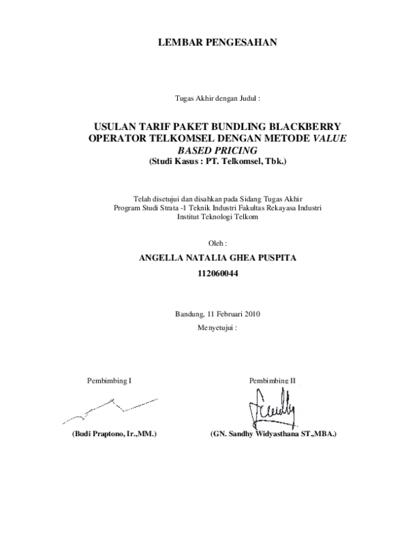 (PDF) Usulan Tarif paket Bundling BlackBerry Operator Telkomsel dengan metode Value Based ...