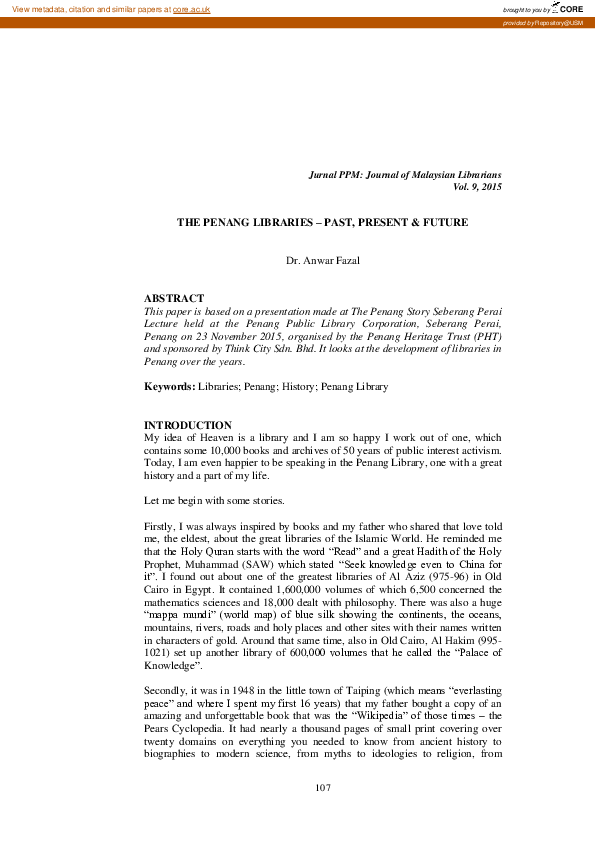 (PDF) The Penang Libraries Past, Present & Future
