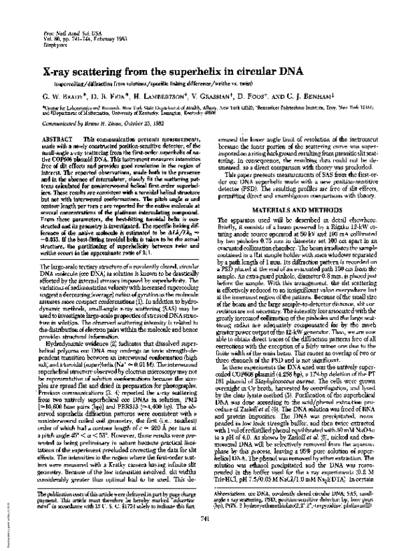 (PDF) X-ray scattering from the superhelix in circular DNA | Craig ...