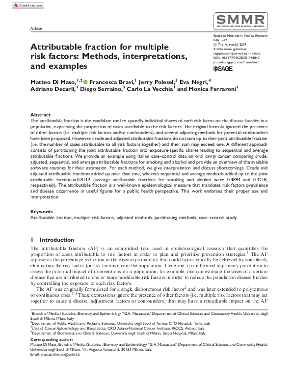 (PDF) Attributable fraction for multiple risk factors: Methods ...
