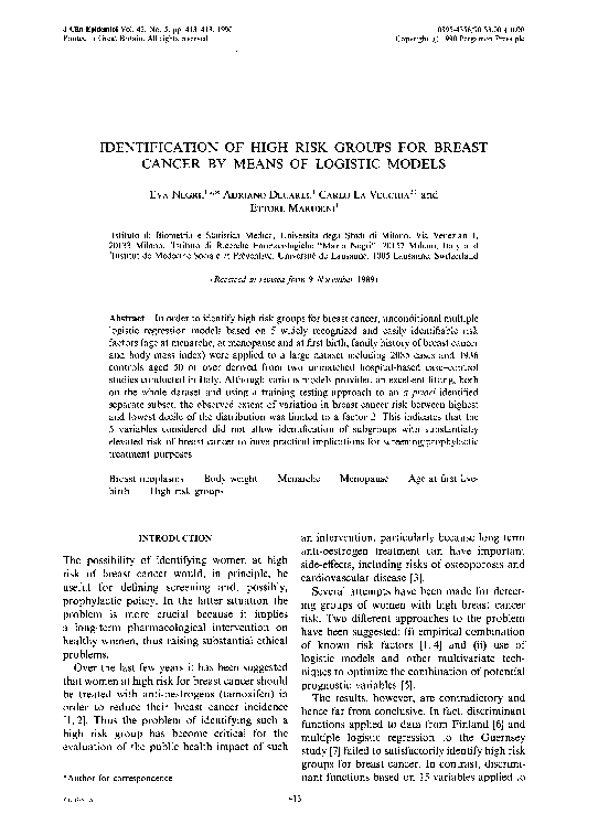 (PDF) Identification of high risk groups for breast cancer by means of ...
