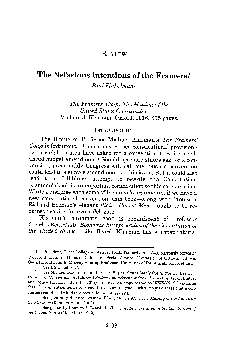 (PDF) The Nefarious Intentions of the Framers | Paul Finkelman - Academia.edu