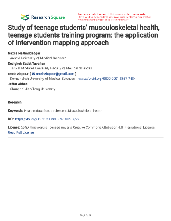 (PDF) Study of teenage students’ musculoskeletal health, teenage students training program: the ...