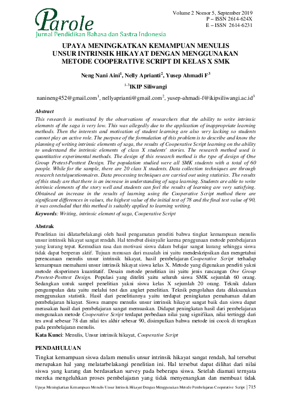(PDF) Upaya Meningkatkan Kemampuan Menulis Unsur Intrinsik Hikayat Dengan Menggunakan Metode ...