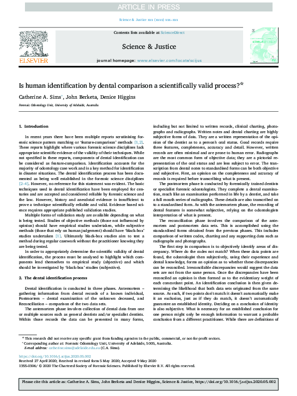 (PDF) Is human identification by dental comparison a scientifically valid process?